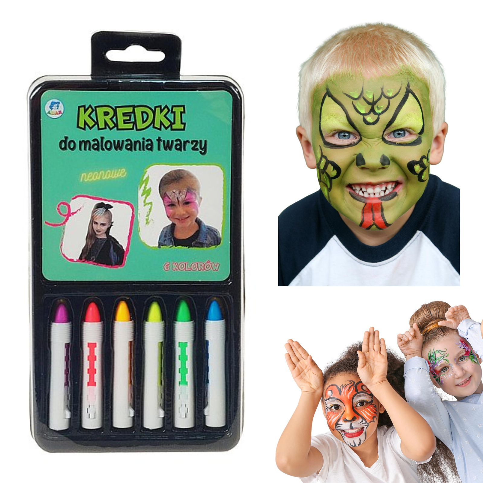 KOLOROWE KREDKI DO MALOWANIA TWARZY CIAŁA BUZI TATUAŻY NEONOWE ...