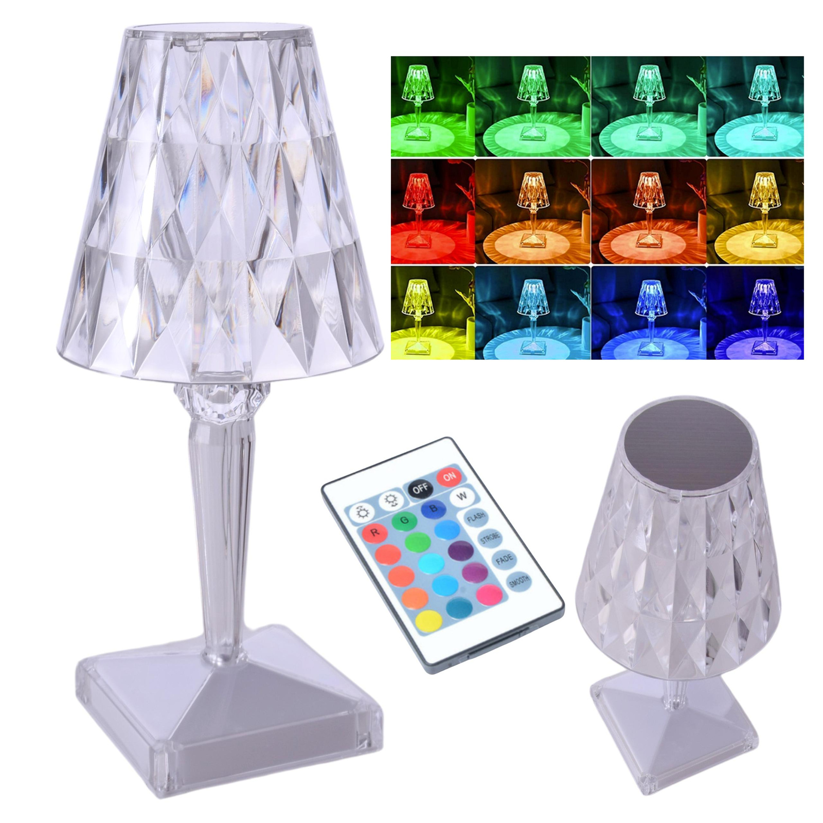 KRYSZTAŁOWA LAMPKA NOCNA STOŁOWA DOTYKOWA NA PILOT LED USB 16 KOLORÓW | Dom i wnętrze ...
